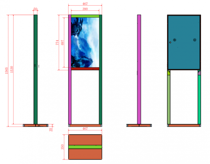 Customized Gloden 32" H Type Freestanding Indoor Digital Display Totem